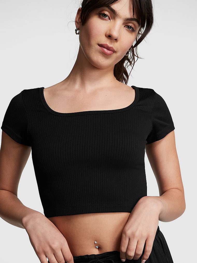 Buy Seamless Rib Short-Sleeve Crop Top - Order Tops online 1122911500 ...