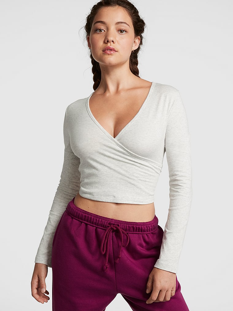Buy Cotton Long-Sleeve Wrap Crop Top, undefined - Order undefined ...