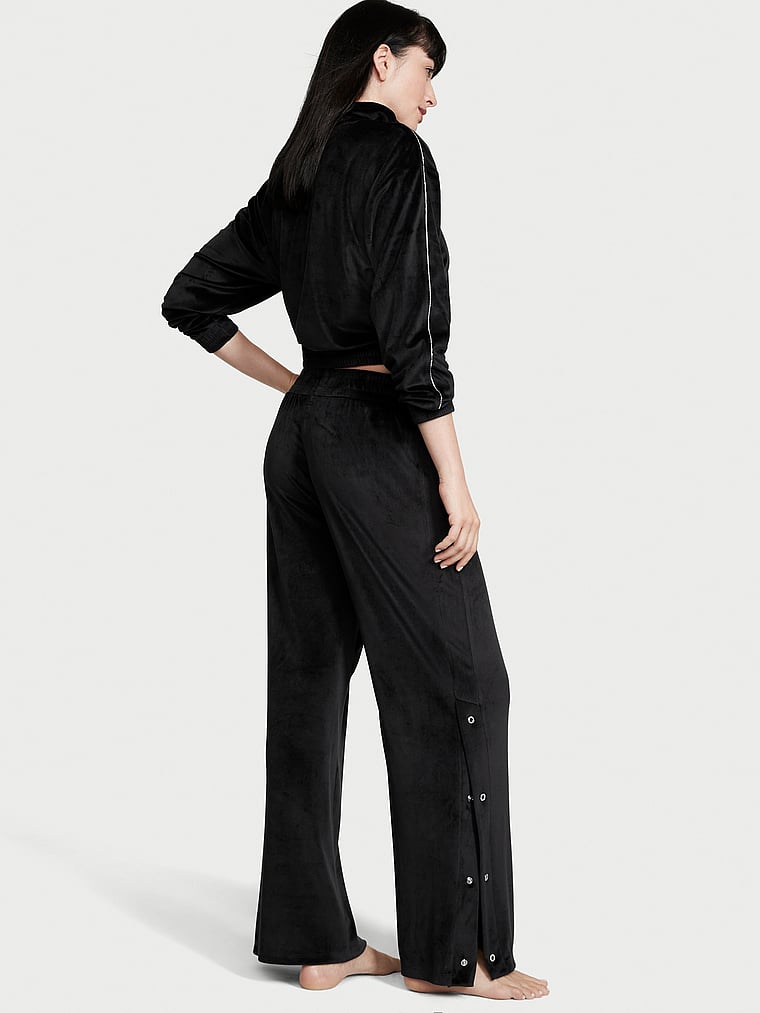 Buy Velour Diamante Wide-Leg Snap Lounge Pants, - Order undefined ...