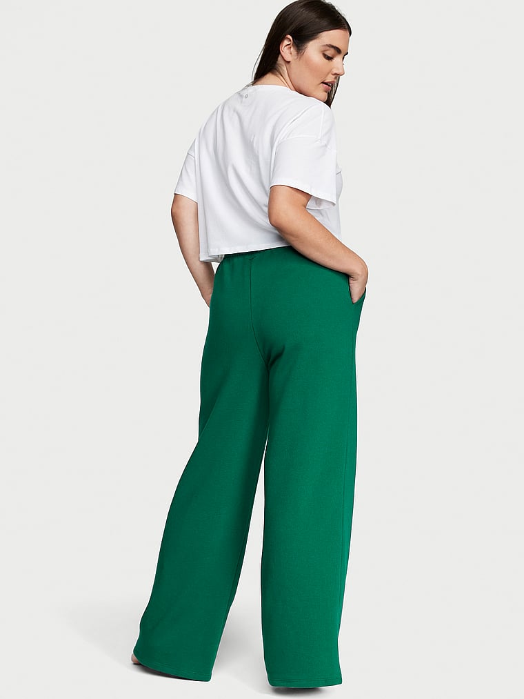 Buy Cotton Fleece Wide-Leg Sweatpants, Spruce Green - Order Bottoms ...