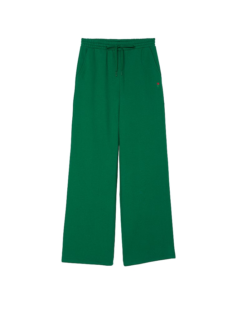 Buy Cotton Fleece Wide-Leg Sweatpants, Spruce Green - Order Bottoms ...