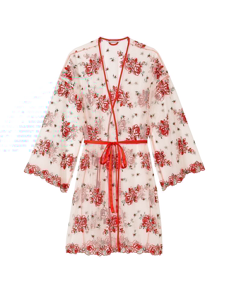 Buy Floral Embroidery Sheer Mesh Robe, - Order undefined online ...