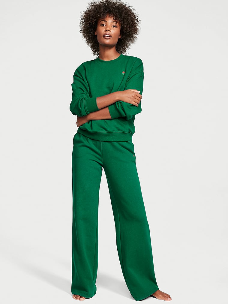 Buy Cotton Fleece Wide-Leg Sweatpants, Spruce Green - Order Bottoms ...