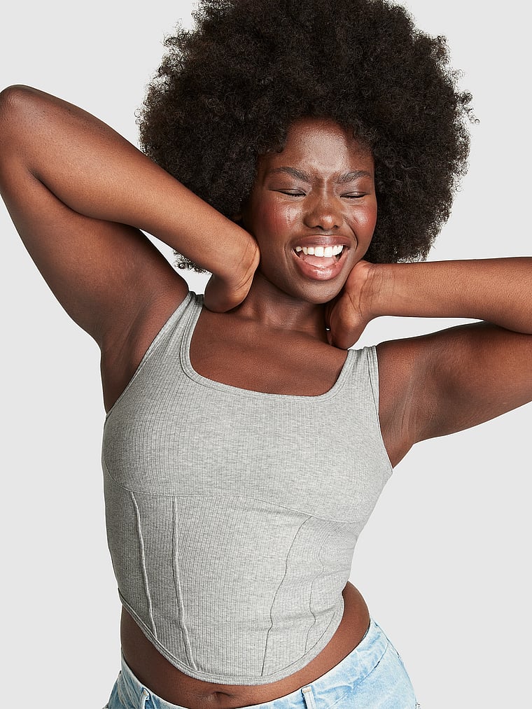 Buy The Cinched Corset Top, Heather Charcoal - Order Bras online - PINK US