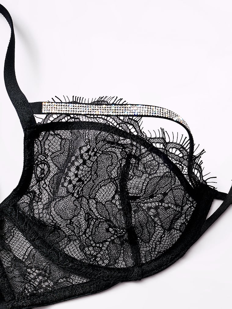 Buy Shine Strappy Unlined Lace Low-Cut Demi Bra, Black - Order Bras ...